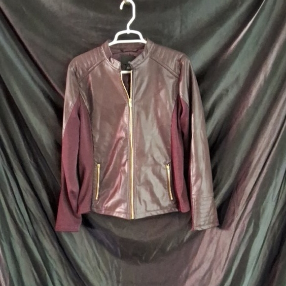 a.n.a | Jackets & Coats | Ana Rich Burgundy Leather Jacket With Gold ...